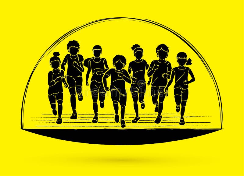 Group of Children Running Together Cartoon Graphic Stock Vector ...