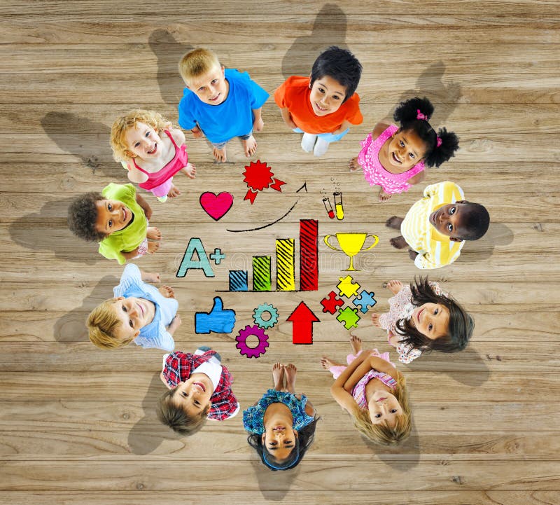 Group of Children with School Symbol Stock Photo - Image of plan ...