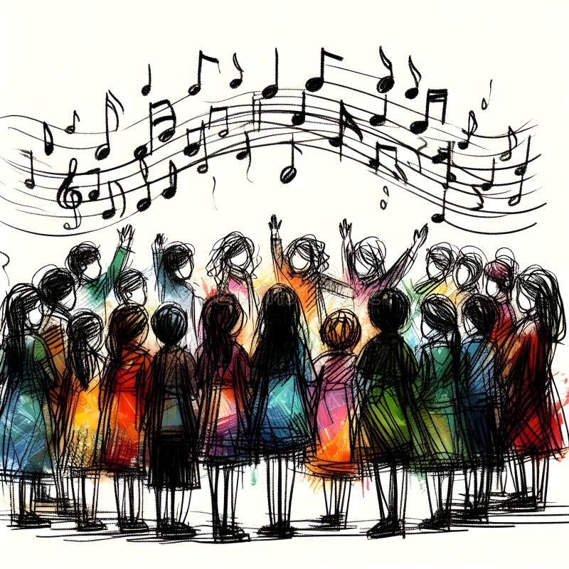 Children Singing Together while Following Musical Notes Stock ...