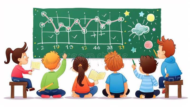 A Group of Children Sitting on Chairs and Writing Numbers in Chalk, AI ...