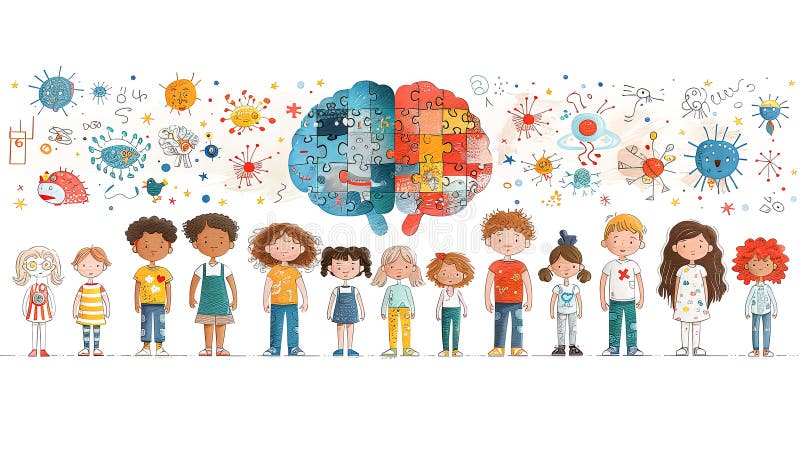 A Group of Children are Standing in Front of a Brain Stock Image ...