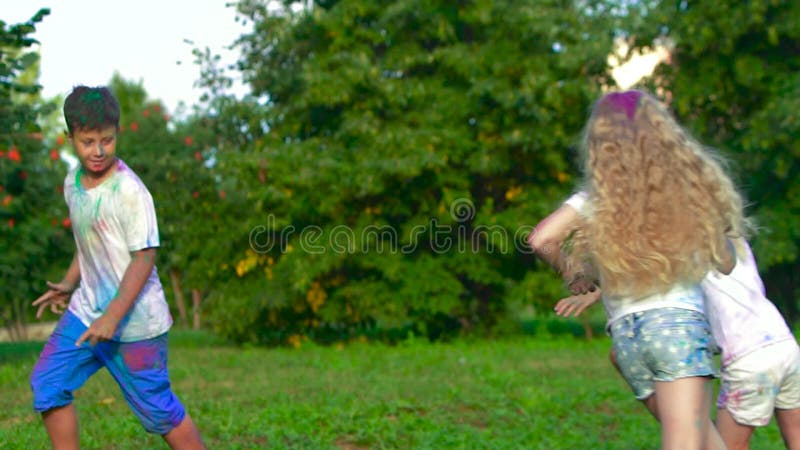 Group of Children on a Summer Field Having Fun Together and Chasing ...