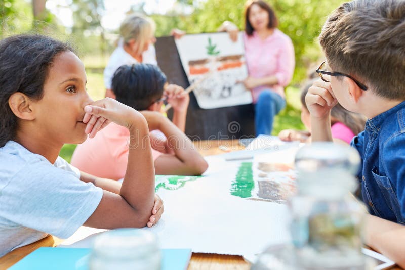 Group of Children in Summer Tutoring Course in Biology Stock Photo ...