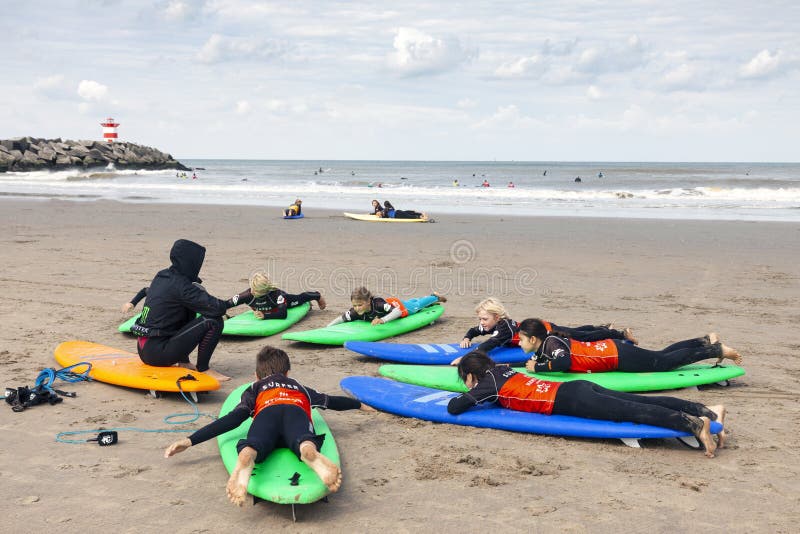 Group of Children at Surfing Training on the Beach Editorial Stock ...