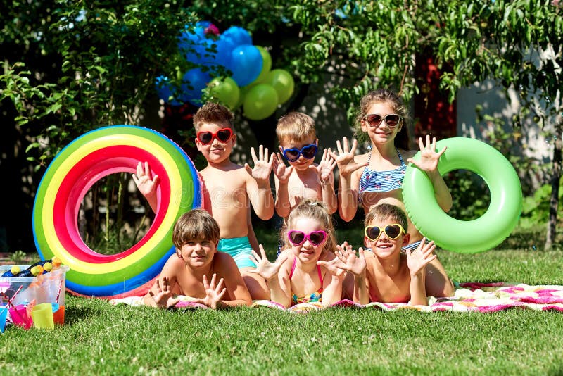 A Group of Children in Swimsuits in the Summer Stock Image - Image of ...