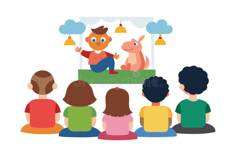 Group of Children Watching a Puppet Show Stock Vector - Illustration of ...