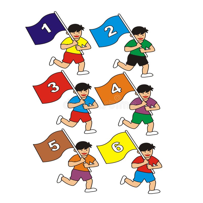 A Group of Children Waving Number Flags while Running Stock ...