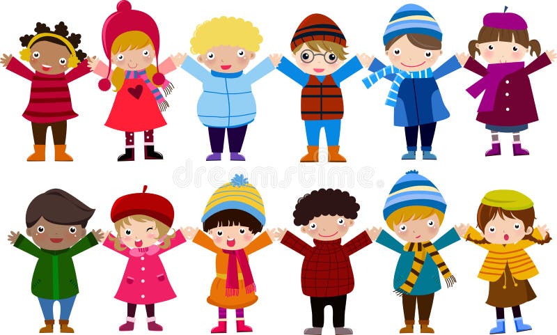 Multicultural Children Playing in the Falling Snow Stock Vector ...