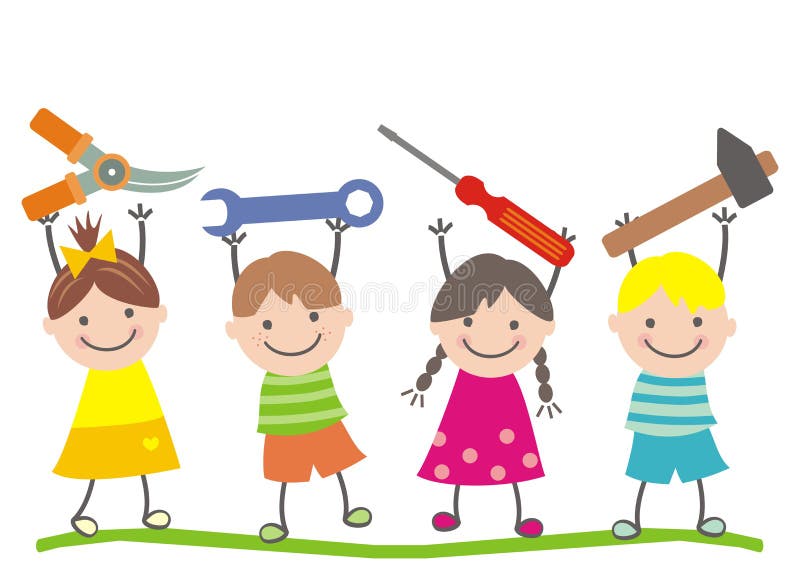 Children with Work Tool, Eps. Stock Vector - Illustration of apprentice ...