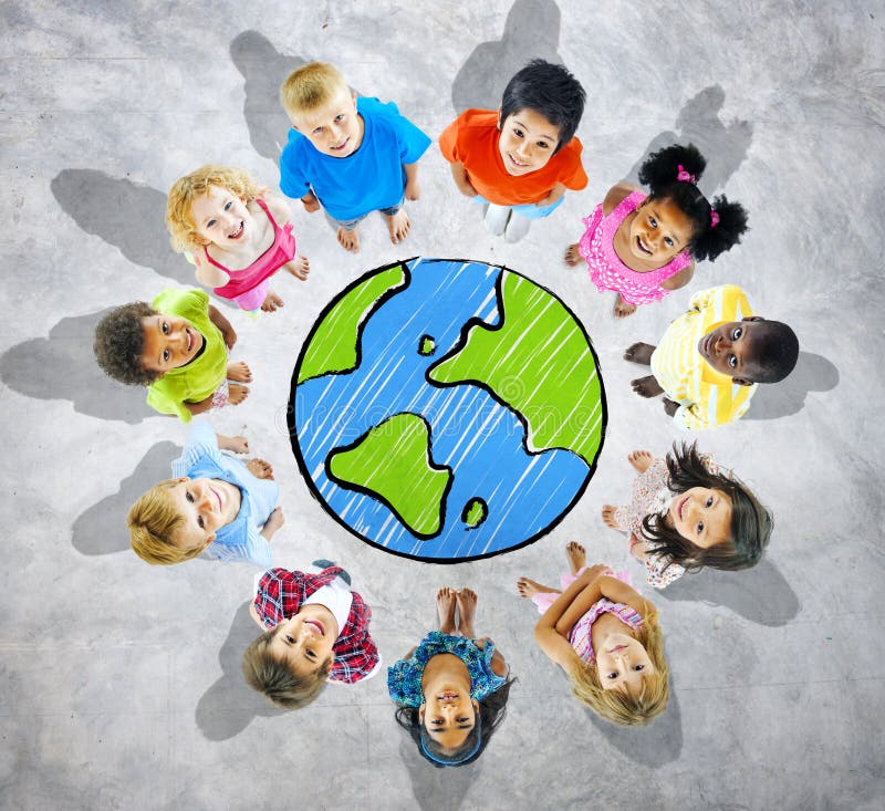 Multi-Ethnic Children Holding Hands Around Globe Stock Photo - Image of ...