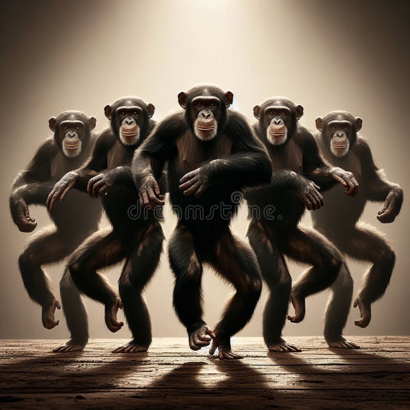 Group of Chimps Performing Synchronized Dance Moves Highlighting Stock ...