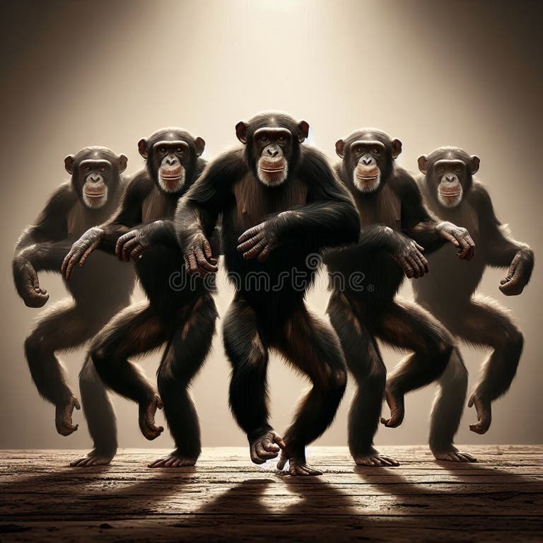 Group of Chimps Performing Synchronized Dance Moves Highlighting Stock ...