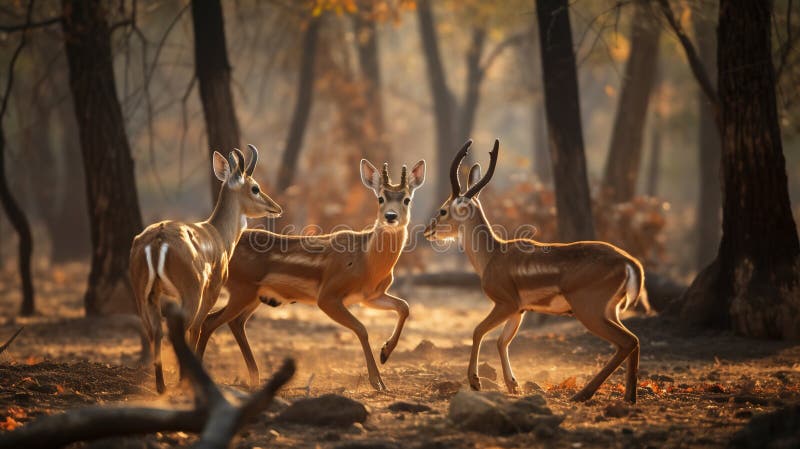 A Group of Chinkara Playing in Forest, AI Generative Stock Illustration ...