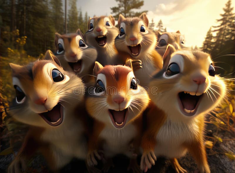 A Group of Chipmunks Sitting Around a Campfire. Generative AI Image ...