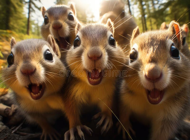A Group of Chipmunks Sitting Around a Campfire. Generative AI Image ...