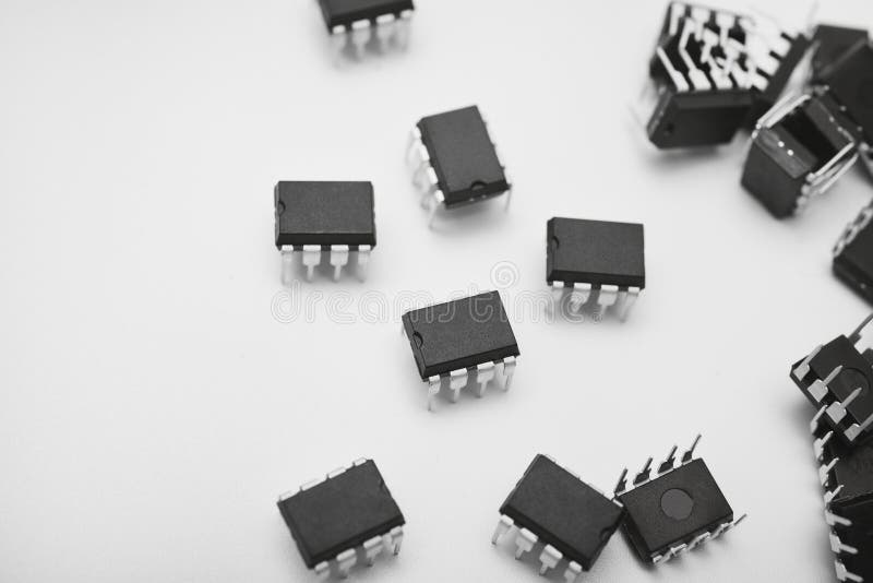Group Chips White Background Computer Components Semiconductor Devices ...