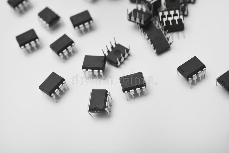Group Chips White Background Computer Components Semiconductor Devices ...