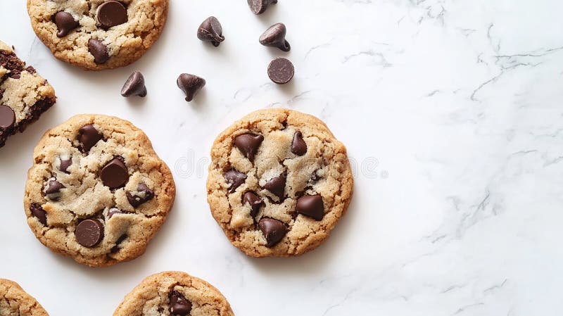 Group of Chocolate Chip Cookies Isolated White. Top View Stock ...