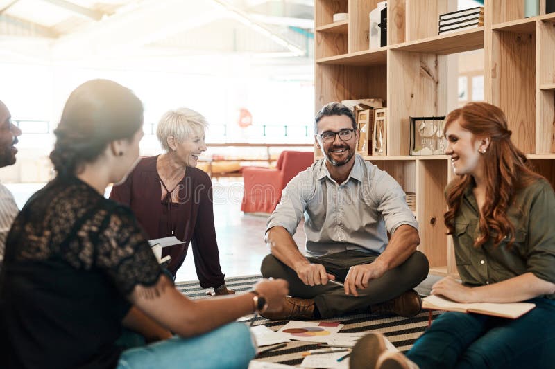 Group, Circle or Business People Sitting on Floor for Collaboration ...