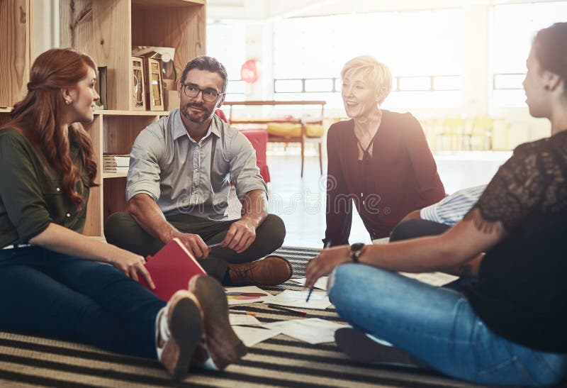 Group, Circle or Business People Sitting on Floor for Collaboration ...
