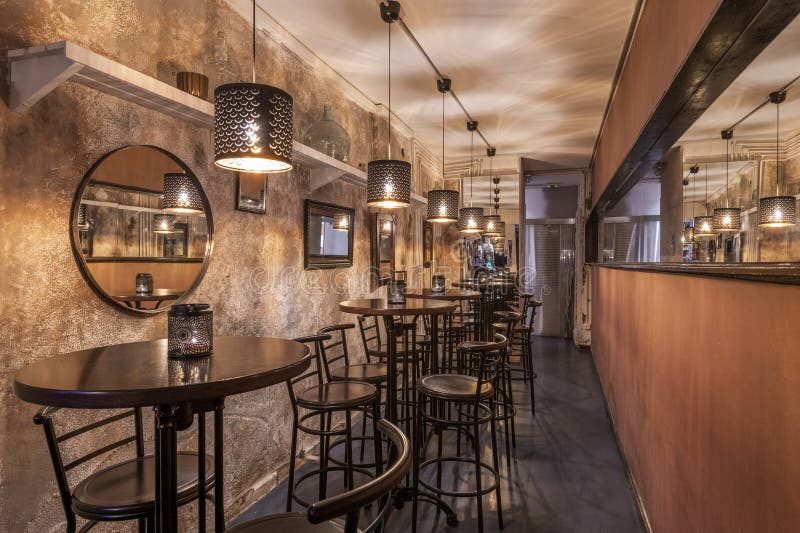 A Group of Circular High Top Tables with Matching Stools Stock Photo ...