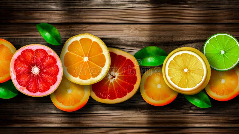 Group of Citrus Fruits Cut in Half. Generative AI Stock Illustration ... Group of Citrus Fruits Cut in Half. Generative AI Stock Illustration ...