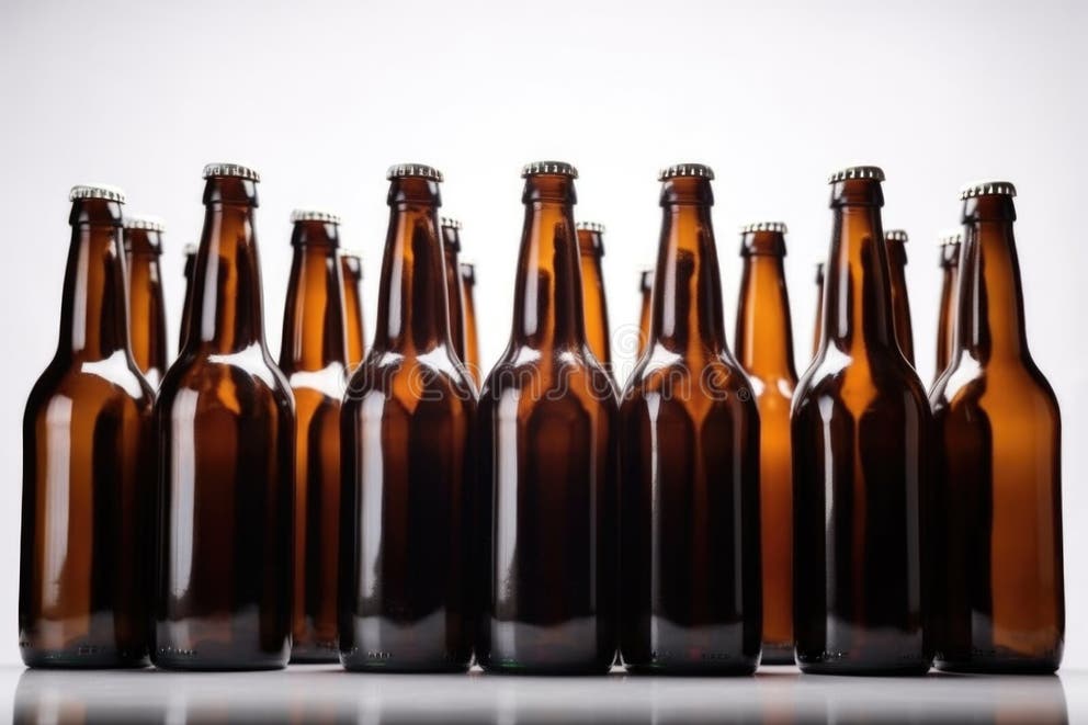 Group of Clean Beer Bottles without Labels Lying Together Stock ...