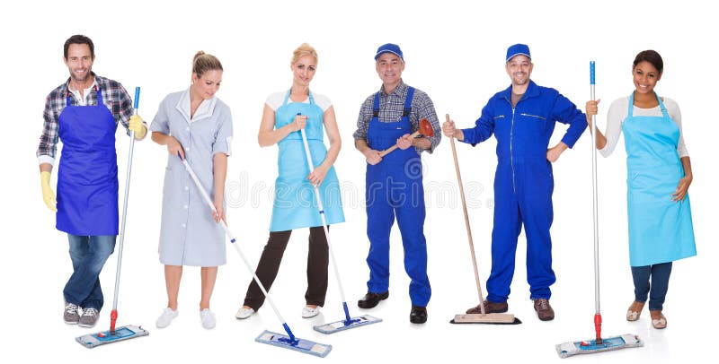 Group of cleaners with mop stock photo. Image of housework - 43862088