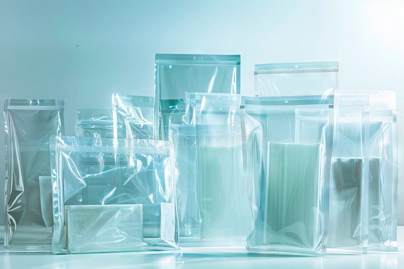 A Group of Clear Plastic Bags on a Table Stock Photo - Image of ...