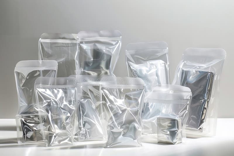 A Group of Clear Plastic Bags on a White Surface Stock Photo - Image of ...