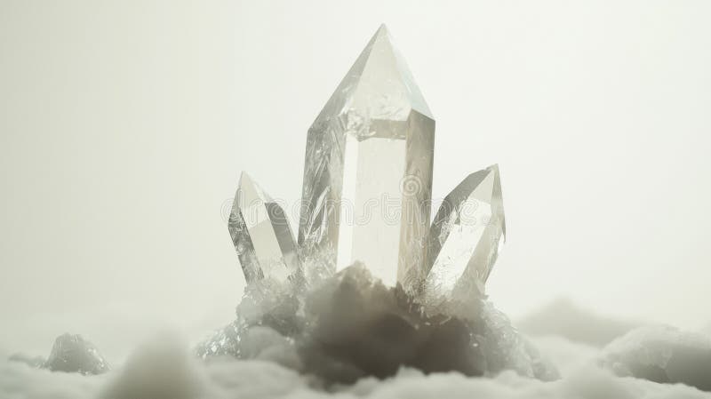 Group of Clear Quartz Crystals are Standing on a Bed of White Sand ...