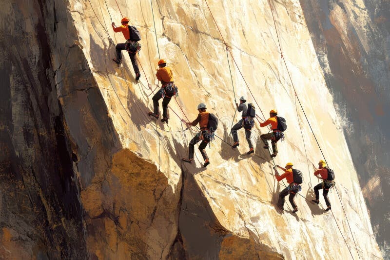A Group of Climbers Ascending a Steep Rock Face Stock Illustration ...