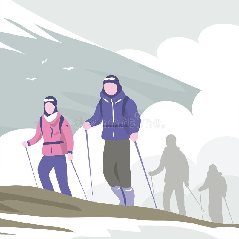 Group of Climbers with Backpacks on the Mountain Stock Illustration ...