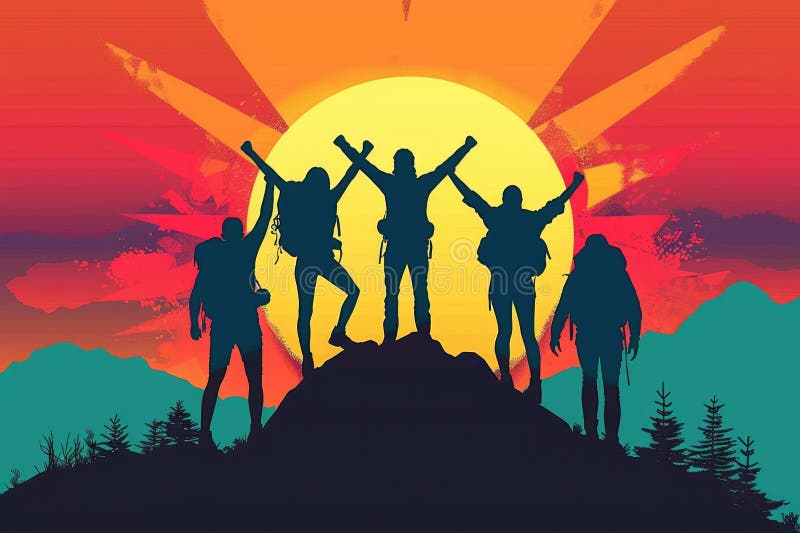 A Group of Climbers Celebrating Their Successful Ascent by Standing on ...