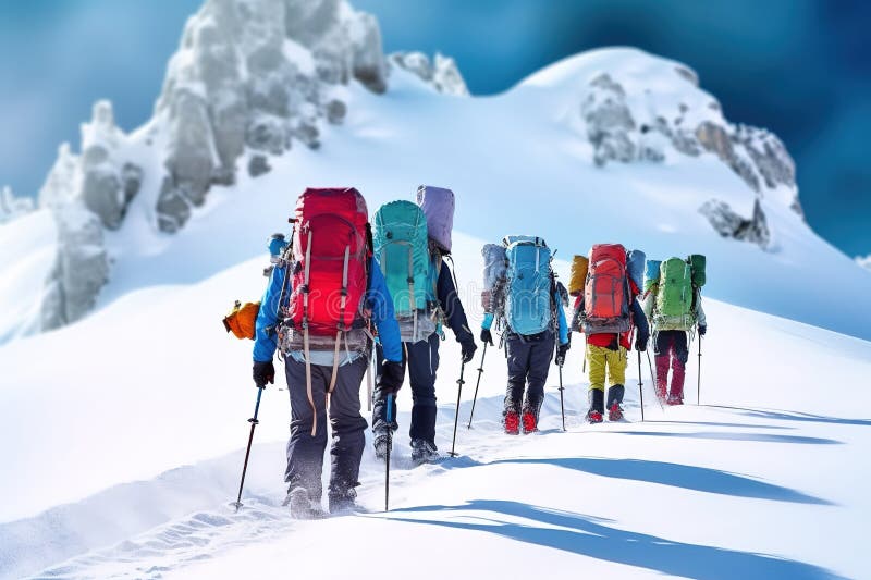 A Group of Climbers Climb the Mountains in Winter. Generative AI Stock ...