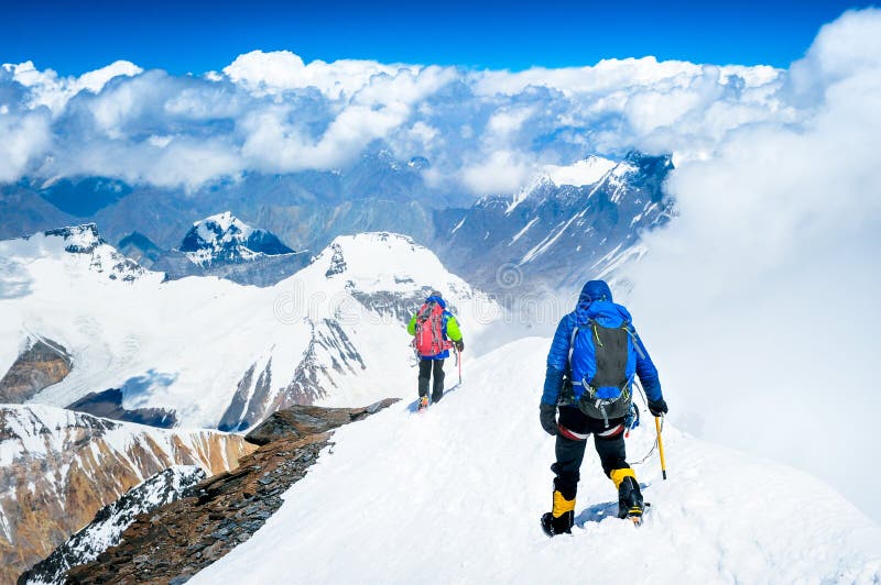 Group of Climbers Reaching the Summit Stock Image - Image of peak ...