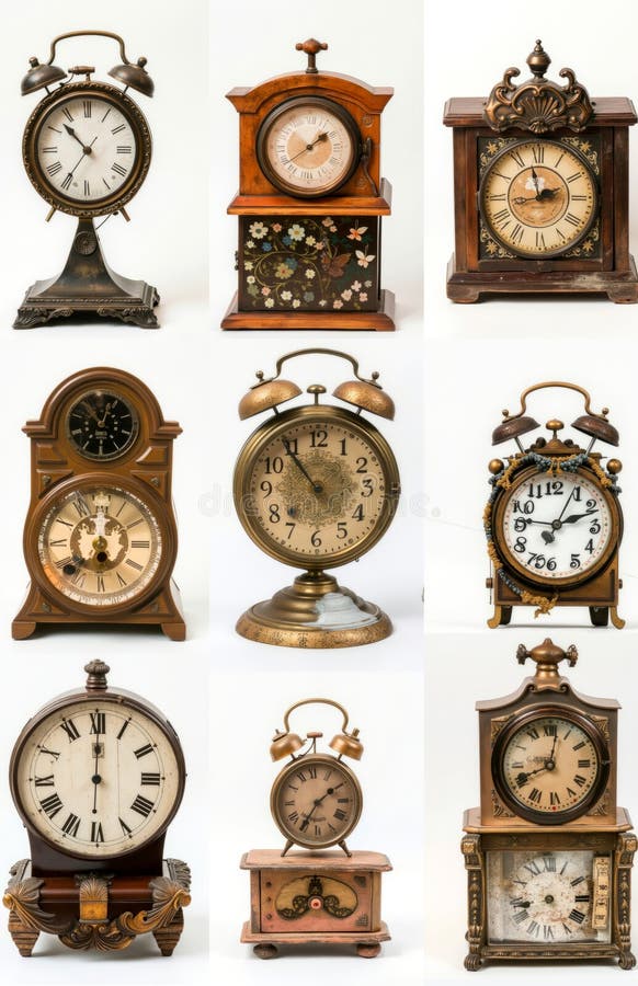 A Group of Clocks that are Sitting on Top of Each Other Stock Photo ...