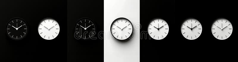 A Group of Clocks that are on a Wall Stock Image - Image of interior ...