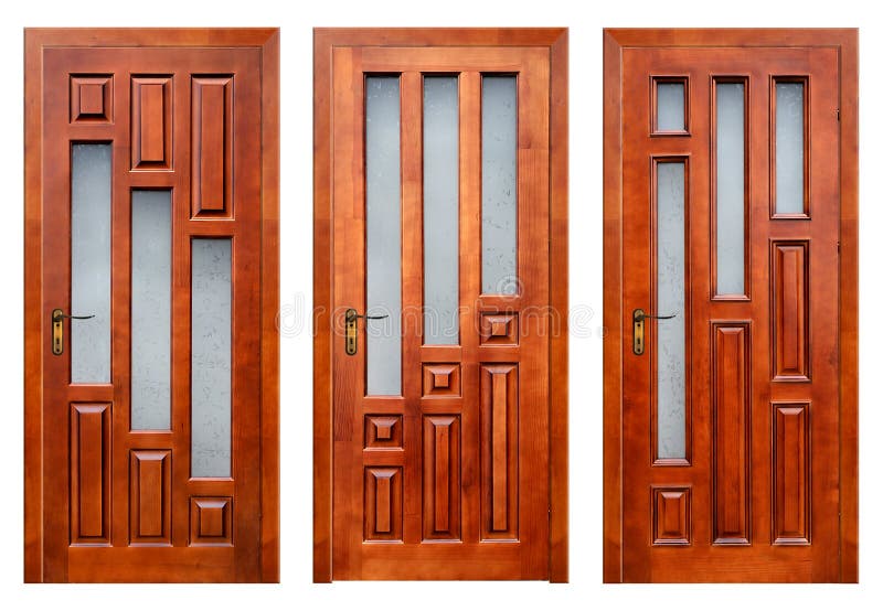 Group of Closed Wooden Entrance Doors on White with Paths Stock Photo ...
