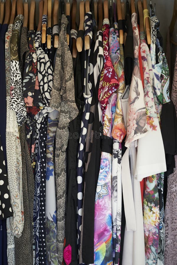 Group of Clothes in a Wardrobe Stock Image - Image of fashion, female ...