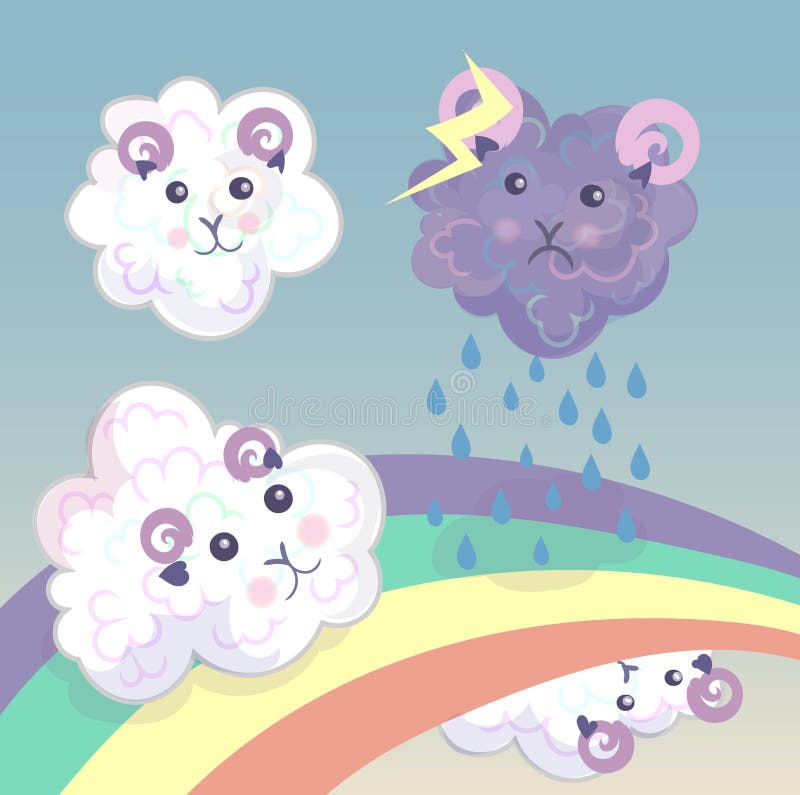 Group of cloud sheep, stock vector. Illustration of puzzled - 93870773