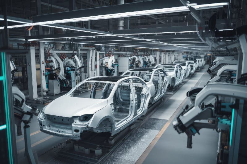 A Group of Cobots Assembling a Car on an Assembly Line Stock ...