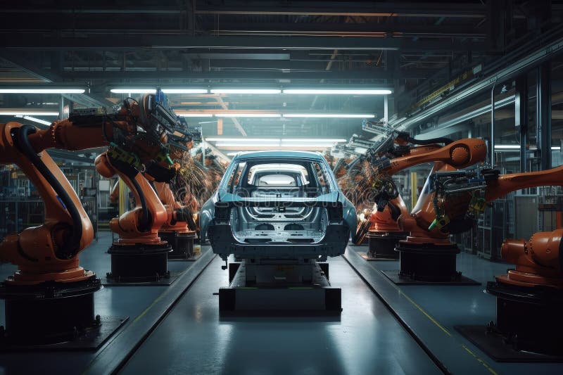 A Group of Cobots Assembling a Car on an Assembly Line Stock ...