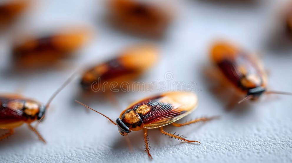 A Group of Cockroaches Crawling on a White Surface Stock Image - Image ...