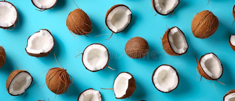 A Group of Coconuts on a Blue Background Stock Image - Image of food ...