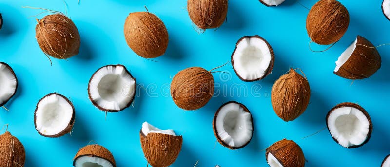A Group of Coconuts on a Blue Background Stock Image - Image of group ...