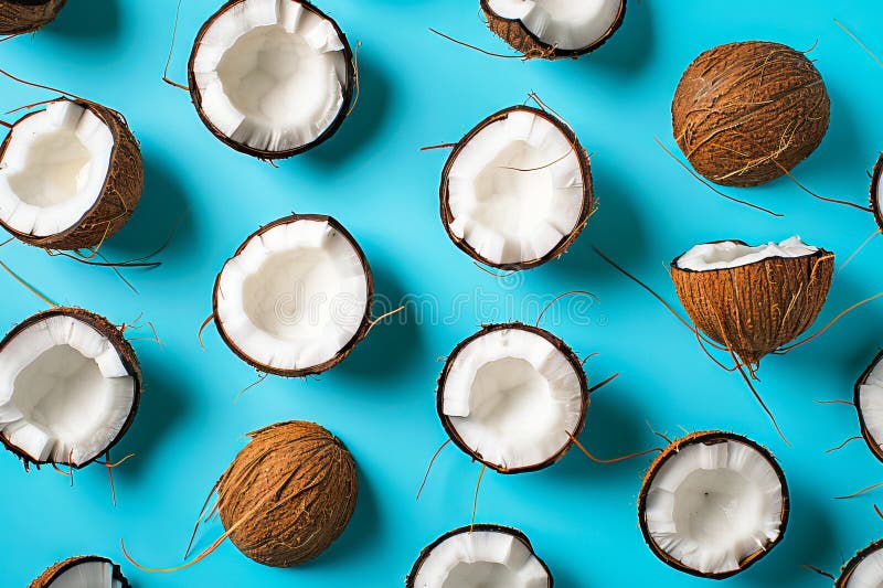 A Group of Coconuts on a Blue Background Stock Photo - Image of blue ...