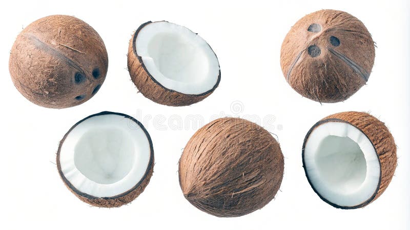 Group of Coconuts Scattered on White Background - AI-Generated Food Art ...