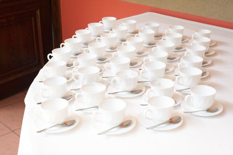 Group of White Coffee Cups in Cafe Bar Stock Image - Image of meeting ...