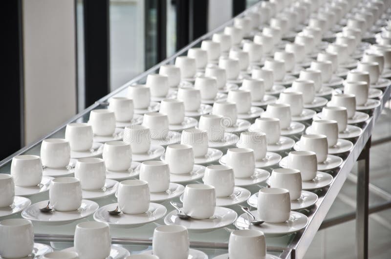 Group of Coffee Cups.empty Cups for Coffee.Many Rows of White Cup for ...